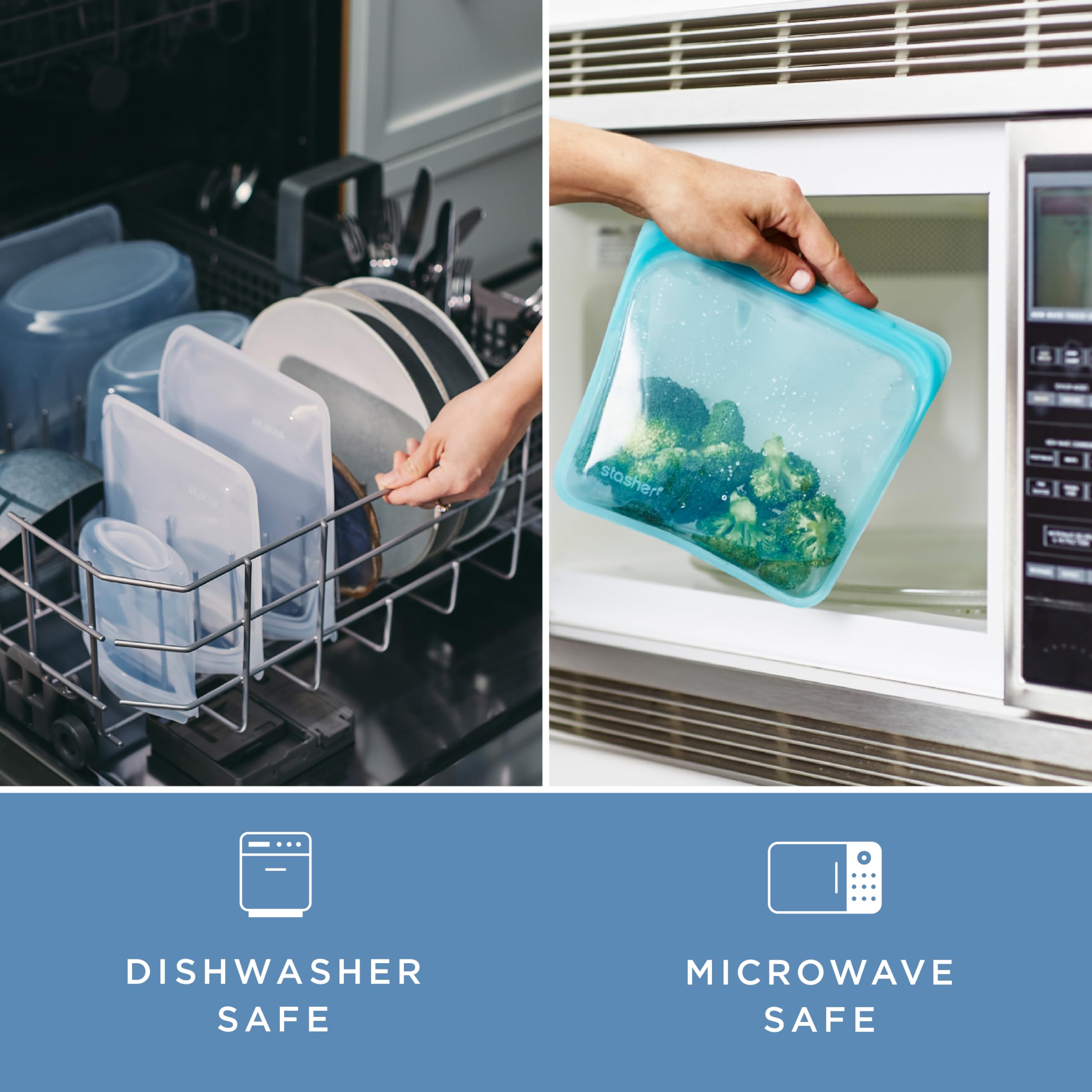 Stasher Silicone Reusable Storage Bag, 1/2 Gallon (Clear) | Food Meal Prep Storage Container | Lunch, Travel, Makeup, Gym Bag | Freezer, Oven, Microwave, Dishwasher Safe, Leakproof