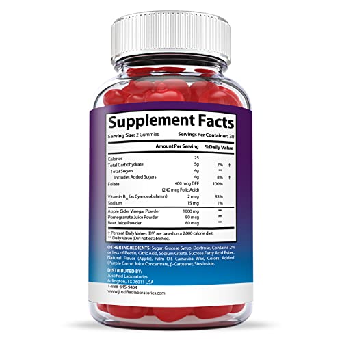 Justified Laboratories (3 Pack) Keto Apple Cider Vinegar Gummies 1000MG ACV Made from The Mother with Pomegranate Juice Beet Root B12 180 Gummys