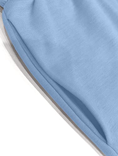 sexycherry Two Piece Sets for Women Sexy Light Blue One Off Shoulder Long Tie Knot Sleeve Wide Leg Long Sweatpants Sweatsuits with Pockets (X-Large)