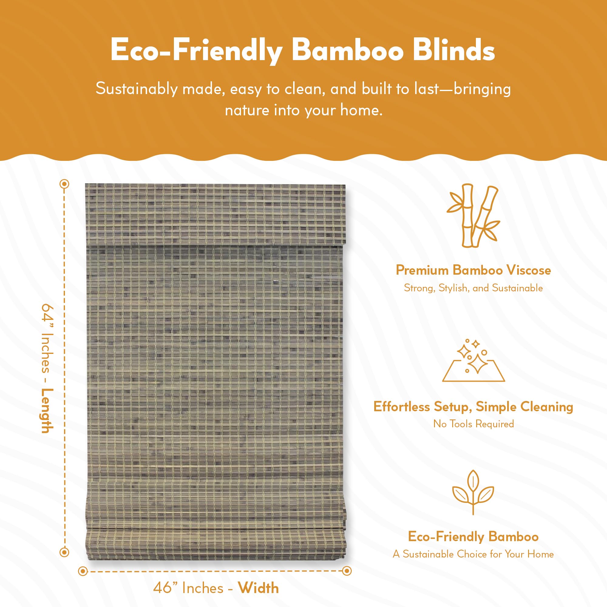 Radiance 2208866E Cordless Roman Shade, 46" W x 64" L, Driftwood