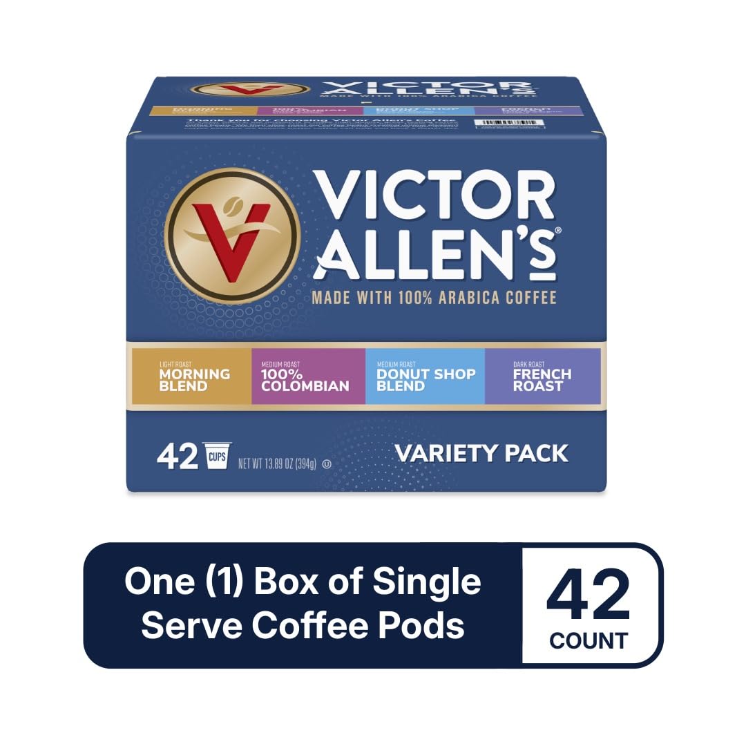 Victor Allen's Coffee Variety Pack, Light-Dark Roasts, 42 Count, Single Serve Coffee Pods for Keurig K-Cup Brewers