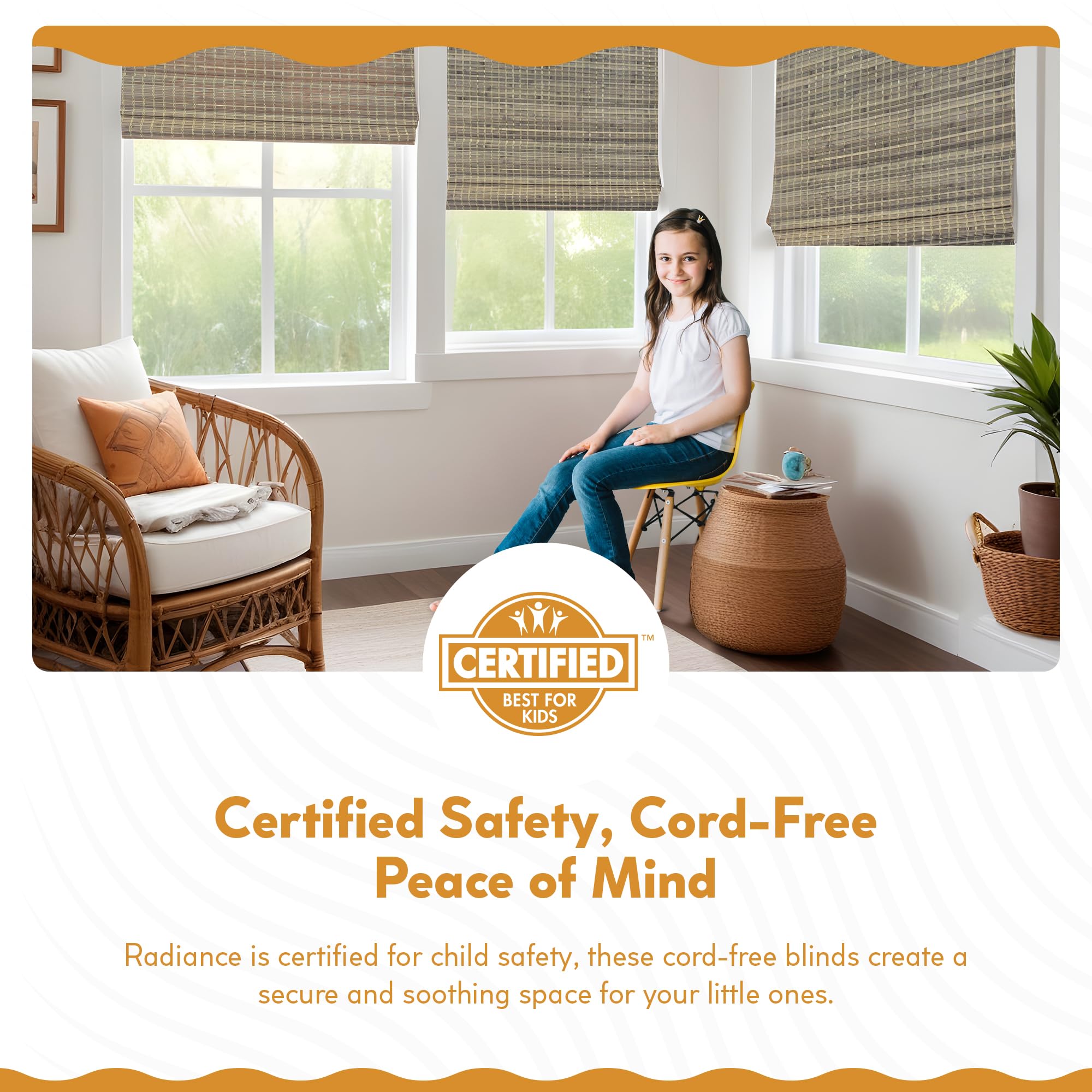 Radiance 2208866E Cordless Roman Shade, 46" W x 64" L, Driftwood