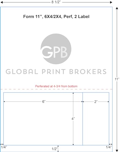 Global Print Brokers - Stock Integrated Label - 1500 Count - Sheet: 8-1/2"X11" Labels: 6"X4"-2"X4" (2 Labels) w/perf