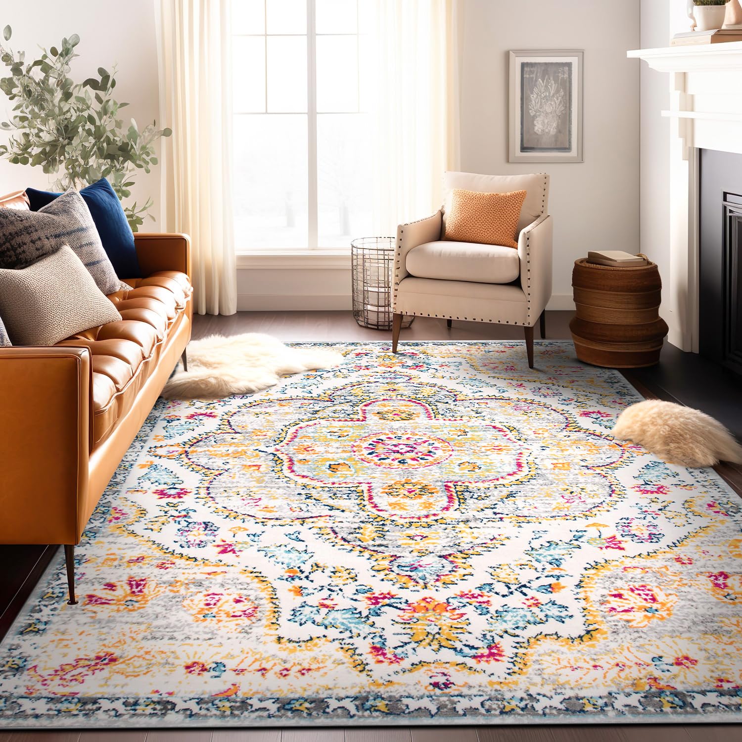 Rugshop Vintage Distressed Bohemian Area Rug 5' x 7' Gray