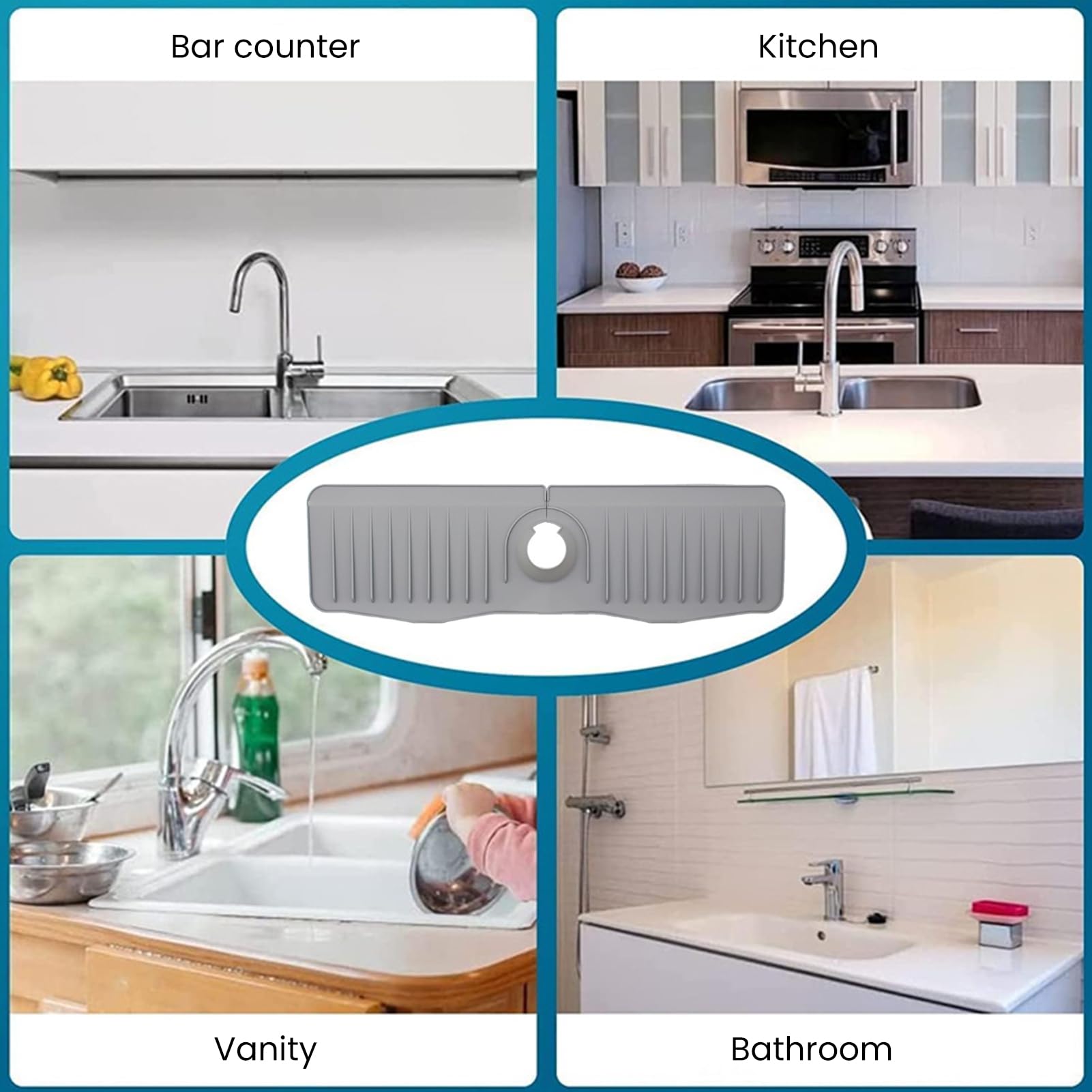 GIFZES Efficient Water Drainage Sink Splash Guard Kitchen Durable Silicone Faucet Drain Pad for Clean Organized Easy Grey L
