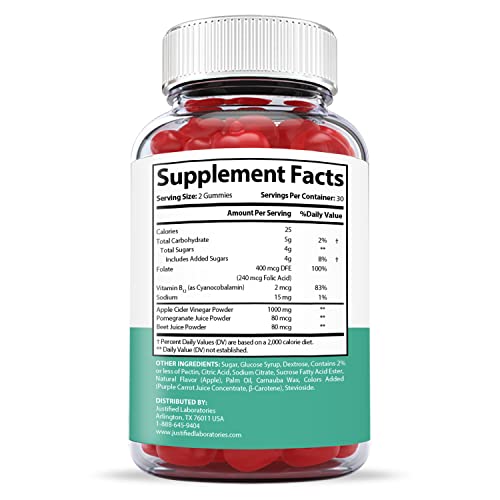 Justified Laboratories (10 Pack) Super Slim Keto ACV Gummies 1000MG with Pomegranate Juice Beet Root B12 600 Gummys