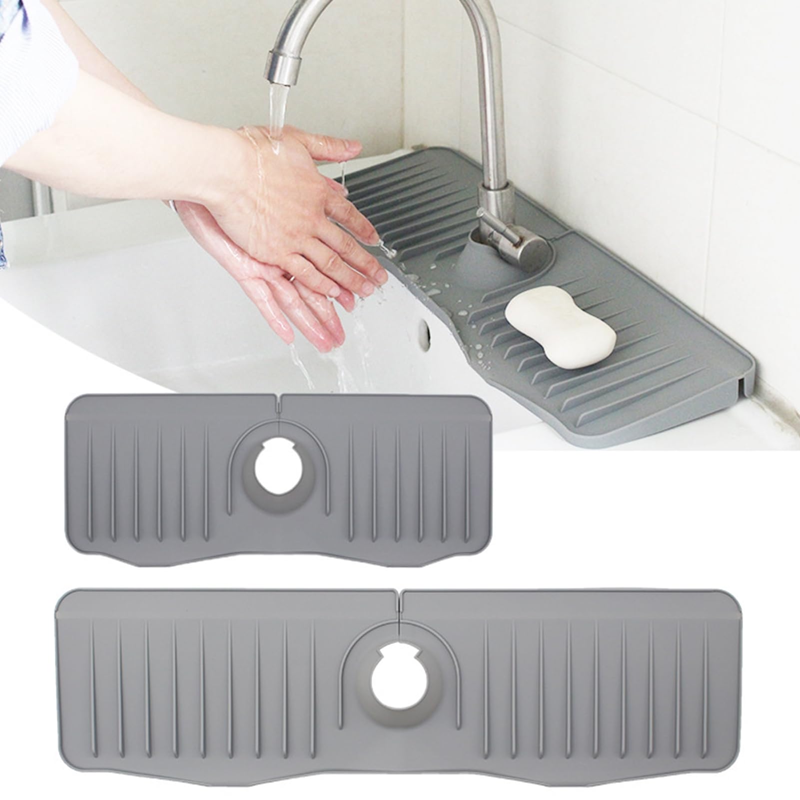 GIFZES Efficient Water Drainage Sink Splash Guard Kitchen Durable Silicone Faucet Drain Pad for Clean Organized Easy Grey L