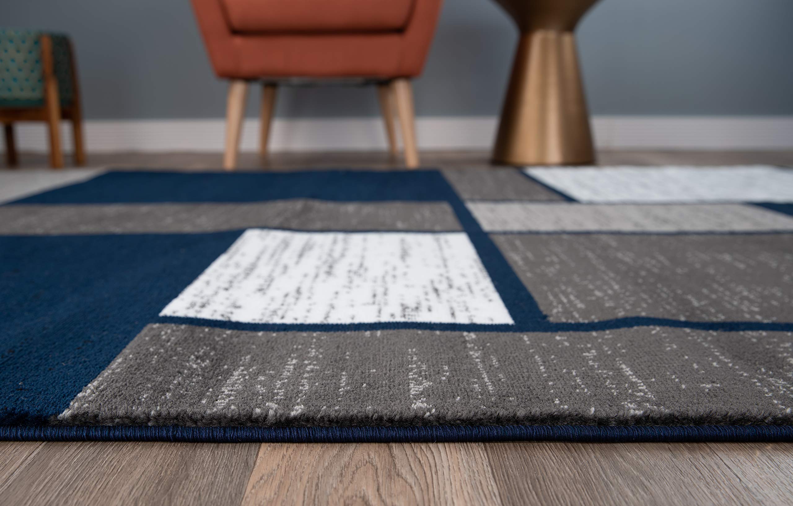 Rugshop Contemporary Modern Boxes Area Rug 3'3" x 5'3" Navy