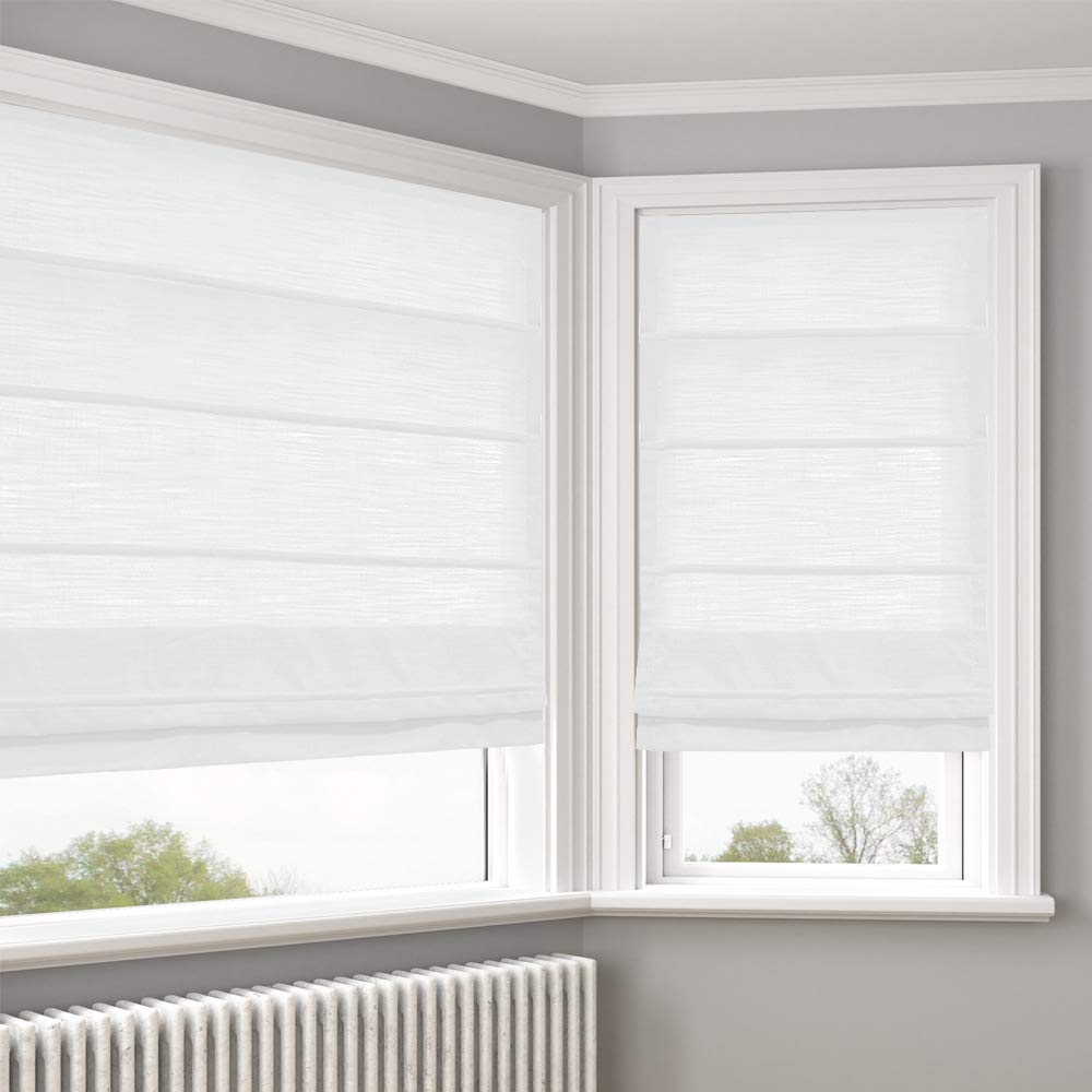 LANTIME Roman Shades Window Blinds, Elegant Made to Order Blackout White Fabric Window Roman Shades for Windows, Doors
