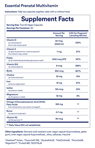 Ritual Prenatal Vitamin: Folate & Choline for Neural Tube Support, Omega-3 DHA for Fetal Brain Development, Iron, Calcium-Helper D3 & K2, Non-GMO, Citrus Essenced, 30 Day Supply, 60 Vegan Capsules
