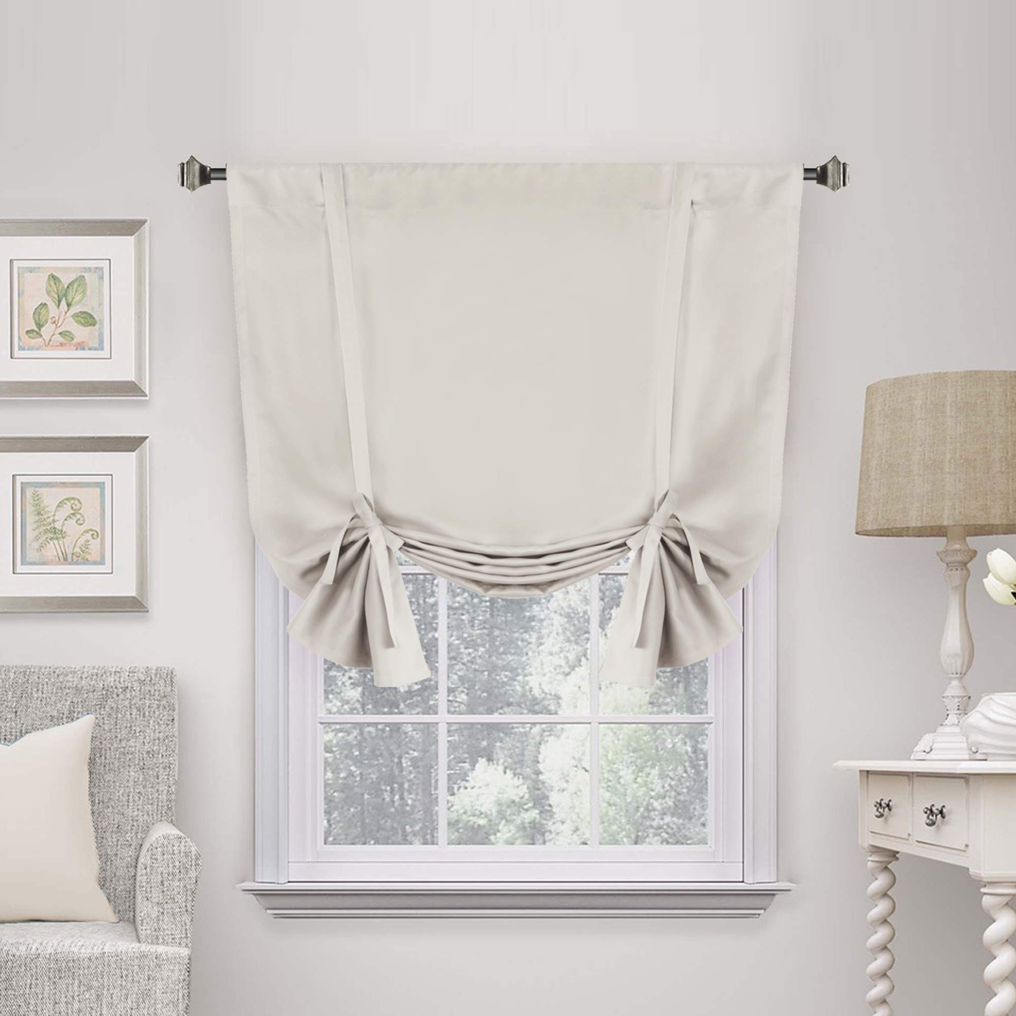 H.VERSAILTEX Blackout Room Darkening Curtain Balloon Curtains & Tie-up Curtains Bathroom Window Curtains Short Rod Pocket Curtain Panel - 42" Wide by 63" Long - Solid in Ivory/Cream