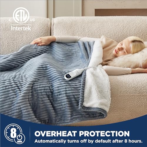 Bedsure Heated Blanket Electric Twin XL Size - Soft Ribbed Flannel, Fast Heating Electric Blanket with 6 Heating Levels & 10 Time Settings, 8 Hours Auto-Off (60x80 inches, Grey)