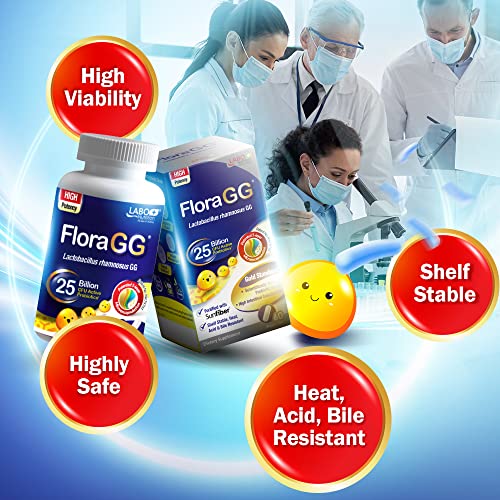 LABO Nutrition FloraGG, Lactobacillus Rhamnosus GG 25 Billion CFU Active Probiotics and Sunfiber Prebiotic Fiber Supplement, Support Healthy Intestinal, Immune Health| Non-GMO & Gluten Free β 60s