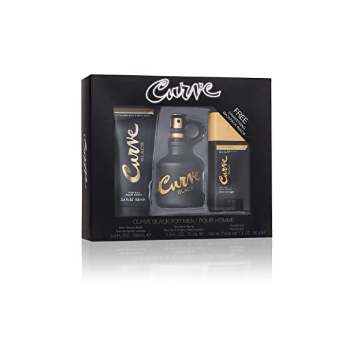 Men's Cologne Fragrance Set by Curve, Body Wash, Cologne Spray & Deodorant, Casual Day or Night Scent, Curve Black, 3 Piece Set
