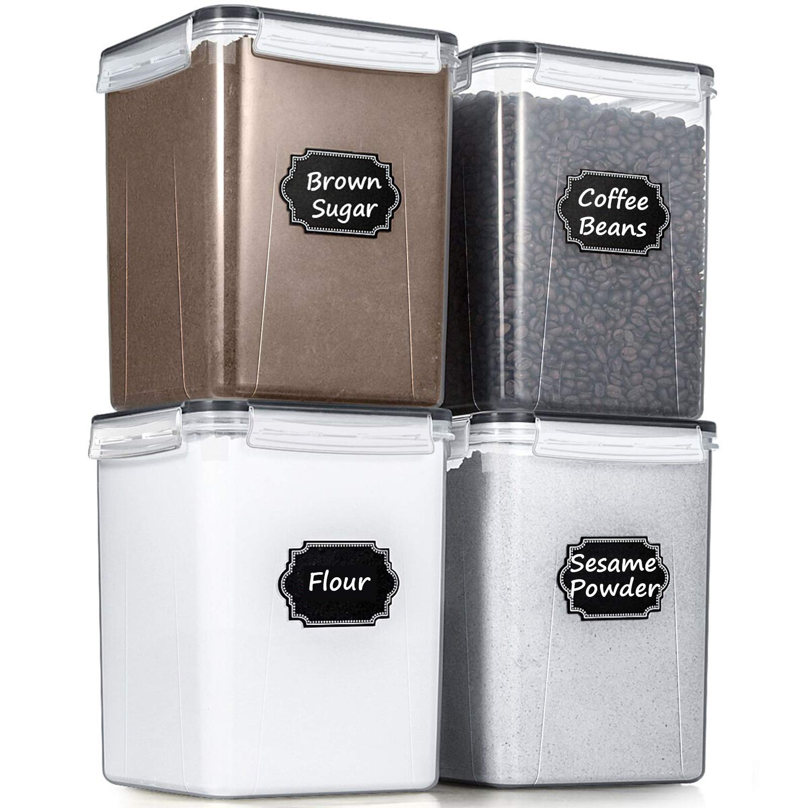 Large Food Storage Containers 5.2L /175oz, Wildone 4 Piece BPA Free Plastic Airtight Food Storage Containers for Flour, Sugar, Baking Supplies, Kitchen & Pantry Containers with 20 Labels
