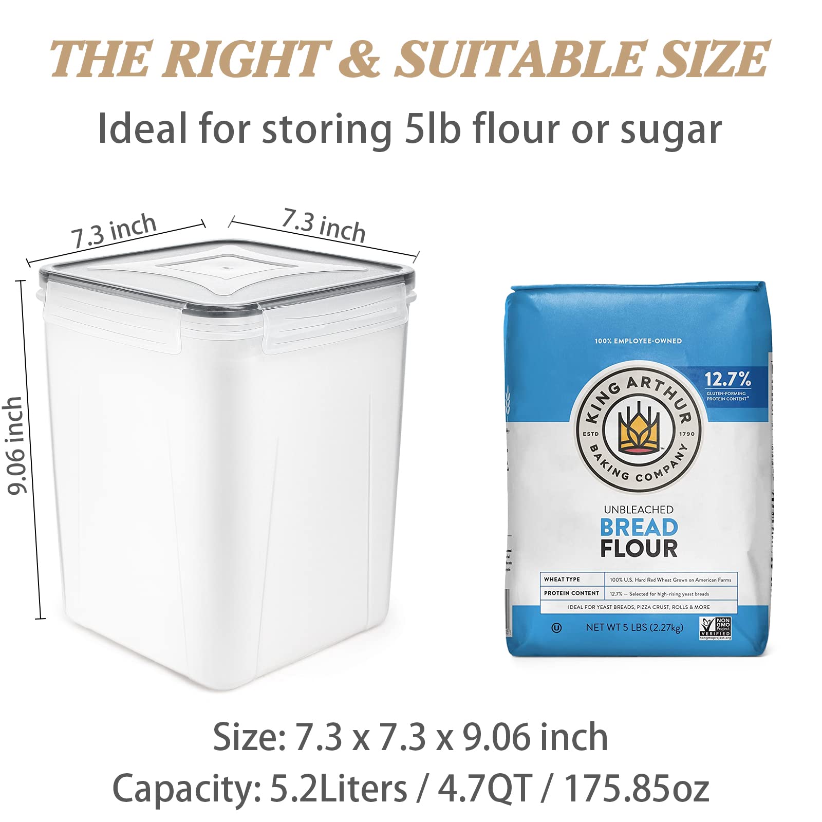 Large Food Storage Containers 5.2L /175oz, Wildone 4 Piece BPA Free Plastic Airtight Food Storage Containers for Flour, Sugar, Baking Supplies, Kitchen & Pantry Containers with 20 Labels