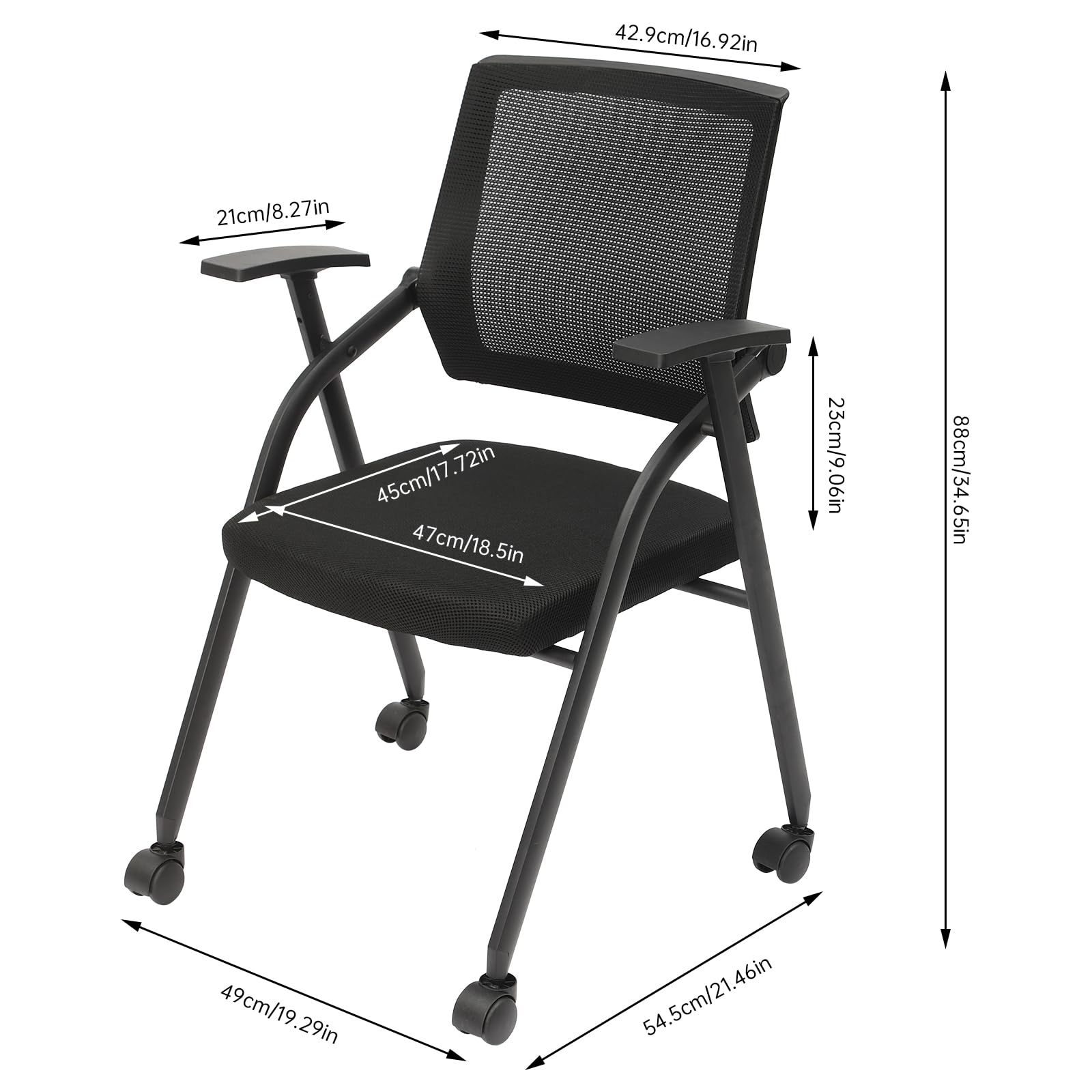 Conference Room Chairs, Set of 8, Stackable & Ergonomic Foldable Chair with Wheels and Armrest, Mesh Bouncing Back, Lumbar Support, Training Room Chair for Office Meetings, Reception