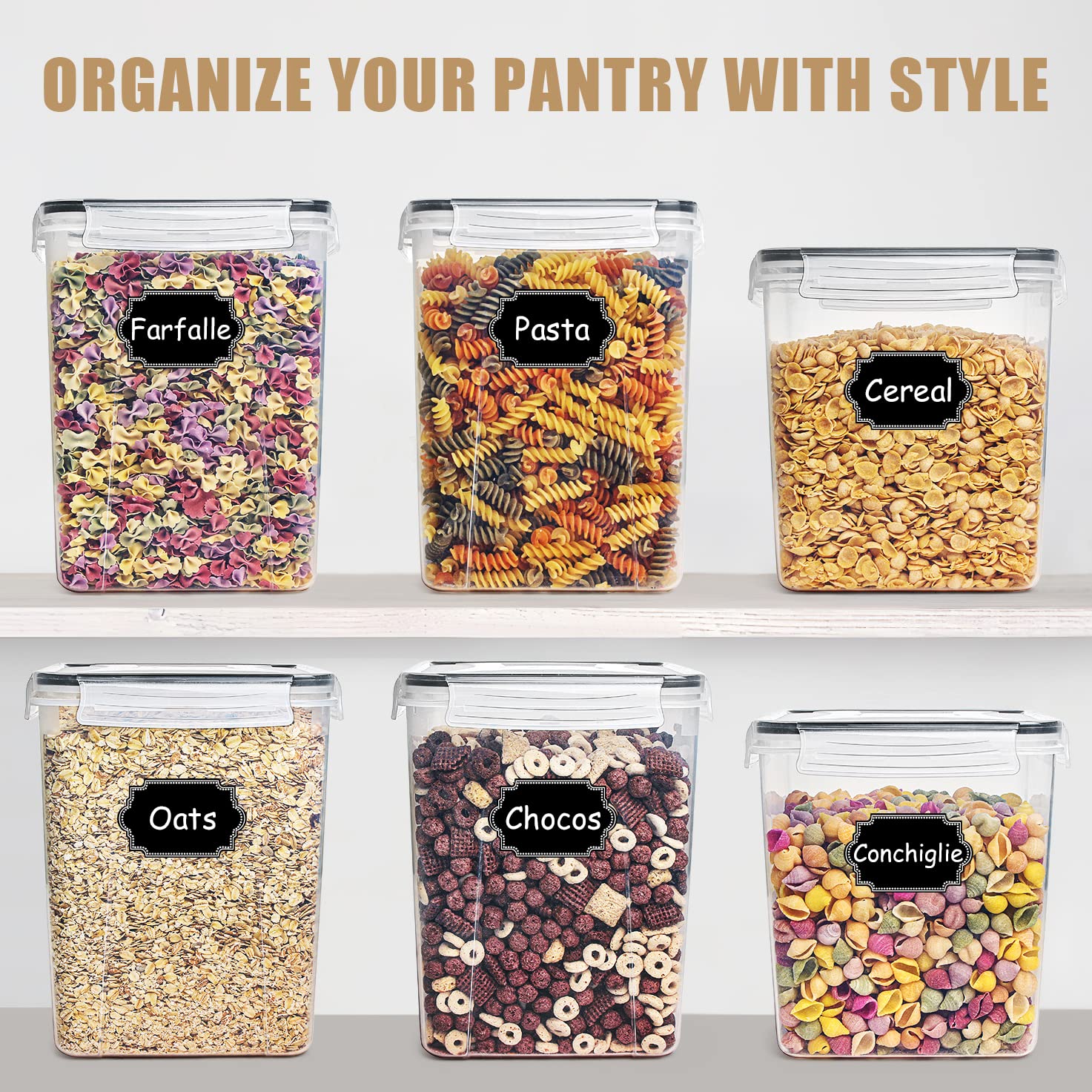 Large Food Storage Containers 5.2L /175oz, Wildone 4 Piece BPA Free Plastic Airtight Food Storage Containers for Flour, Sugar, Baking Supplies, Kitchen & Pantry Containers with 20 Labels