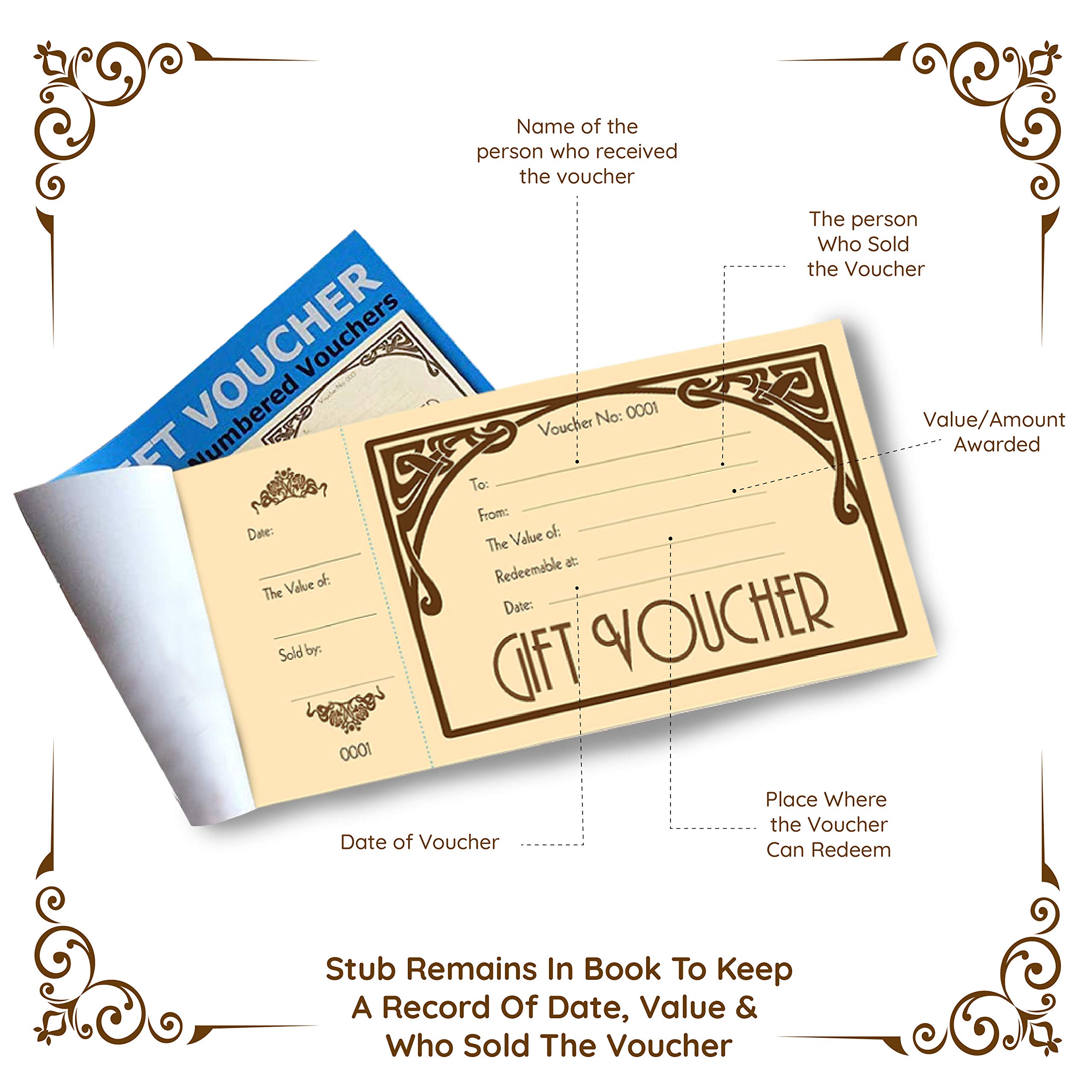 Cherry Art Deco Gift Certificate Cards/Voucher/Gift Coupon Book with Stub 50pages Cardstock 3.9 x 8.3 Inches