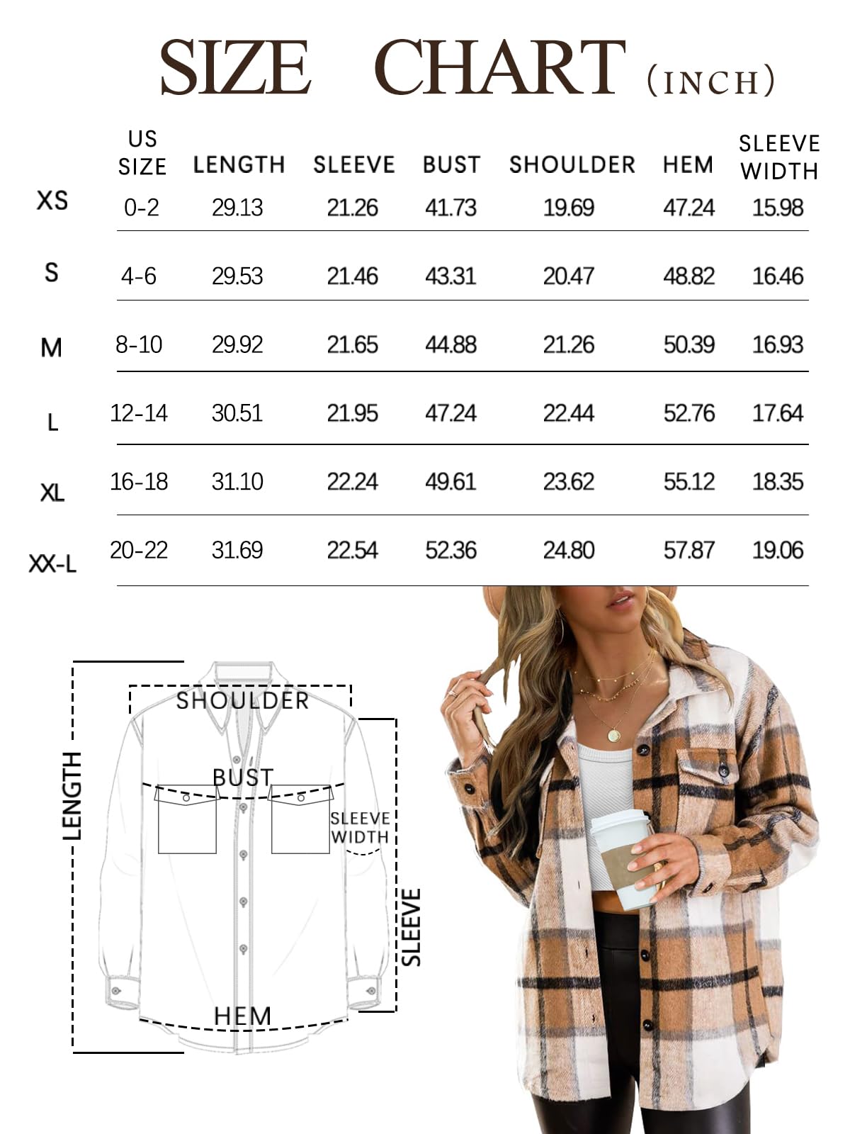 AUTOMET Womens Fall Outfits Fashion Clothes Shackets Flannel Plaid Button Down Long Sleeve Shirts Jackets Blackwhite L