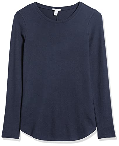 Daily Ritual Women's Cozy Knit Standard-Fit Long-Sleeve Shirttail Hem Crewneck Shirt, Navy, Medium