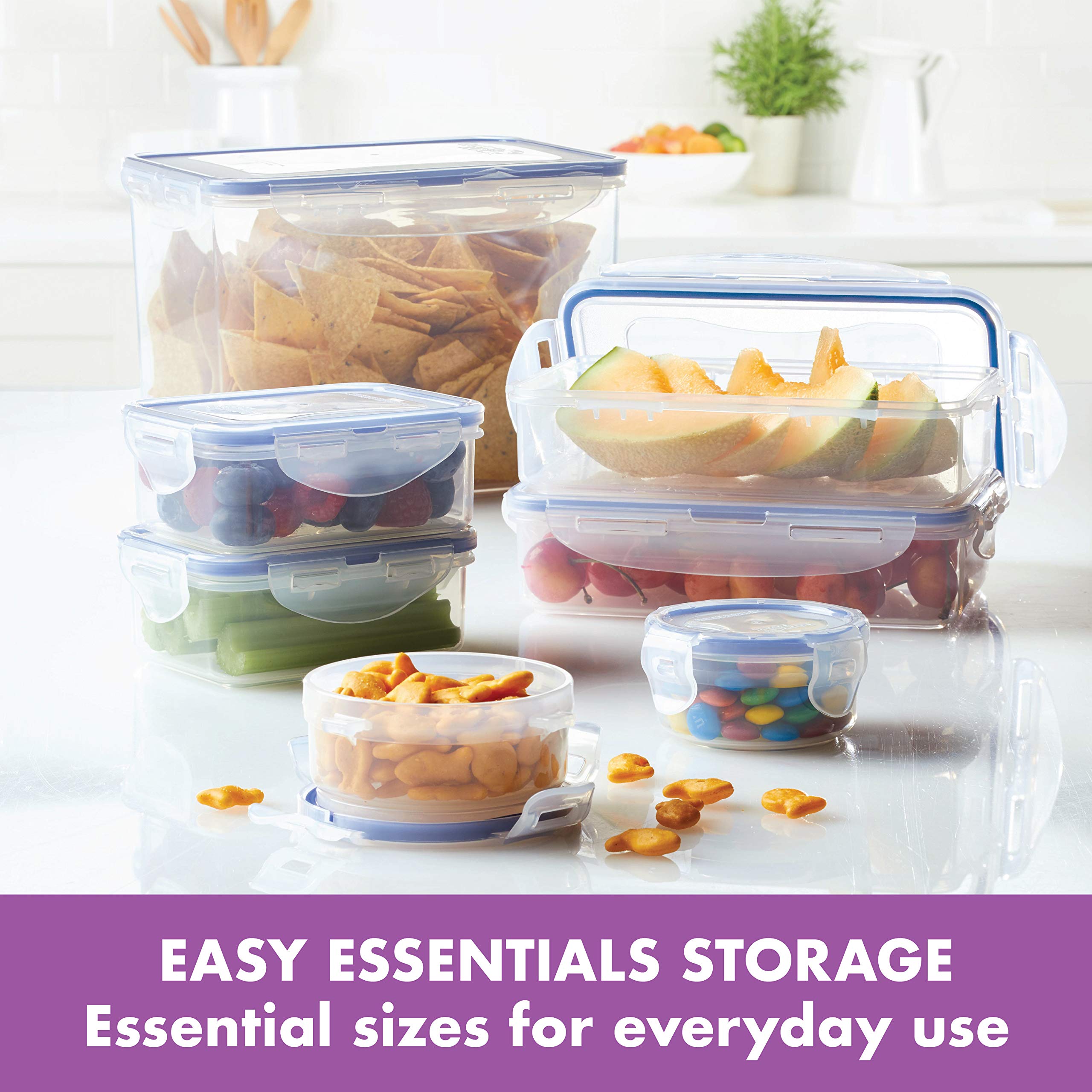 LocknLock Easy Essentials Food Storage lids/Airtight containers, BPA Free, 10 Piece - Square, Clear