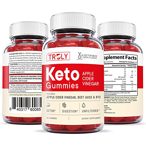 Justified Laboratories Truly Keto ACV Gummies 1000MG with Pomegranate Juice Beet Root B12 60 Gummys