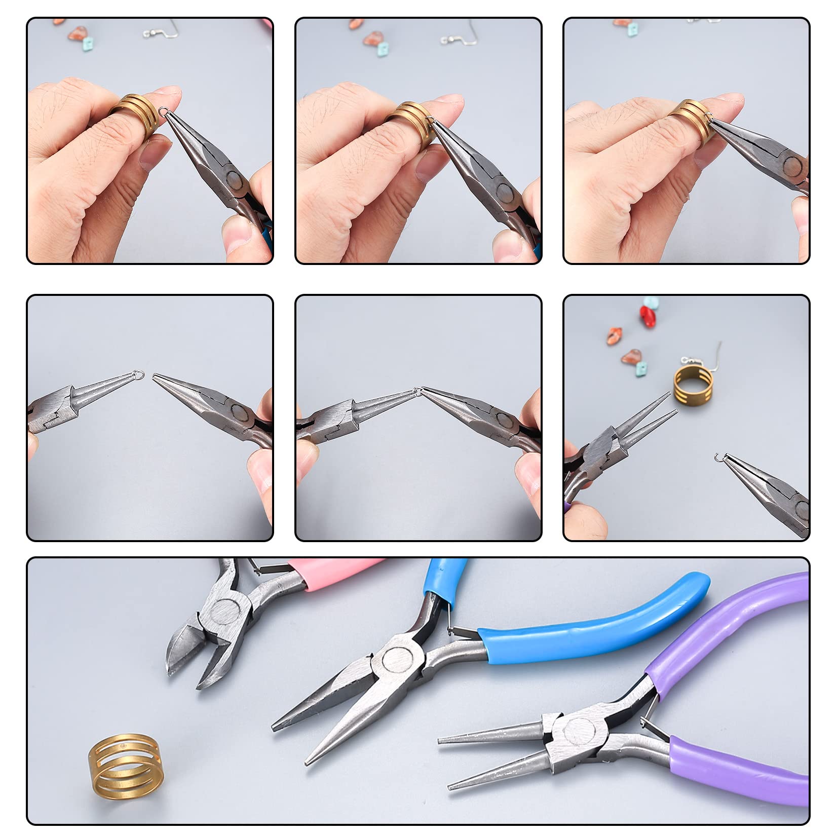 3 Pcs Jewelry Pliers Set, Jewelry Making Tools Pliers Kit, Includes Needle Nose Pliers/Diagonal Pliers/Round Nose Pliers, Wire Cutters Pliers for Jewelry Making Wire Wrapping Beading Crafts Pliers