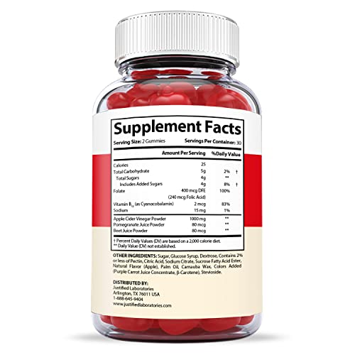 Justified Laboratories Truly Keto ACV Gummies 1000MG with Pomegranate Juice Beet Root B12 60 Gummys