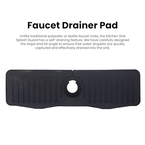 Self-draining Silicone Splash Guard Kitchen Sink Durable Faucet Drain Pad for Clean Black S