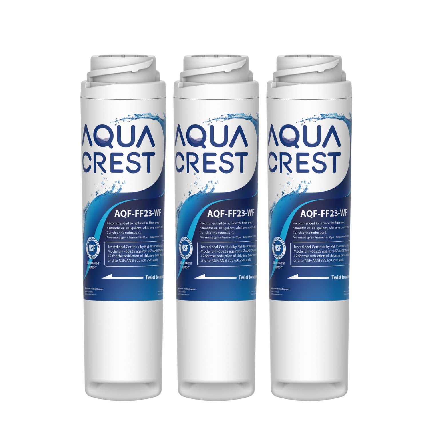 AQUA CREST GSWF Refrigerator Water Filter, Replacement for GE® GSWF Smart Water 238C2334P001, Kenmore® 46-9914, 469914, 9914, 3 Filters (Package May Vary)