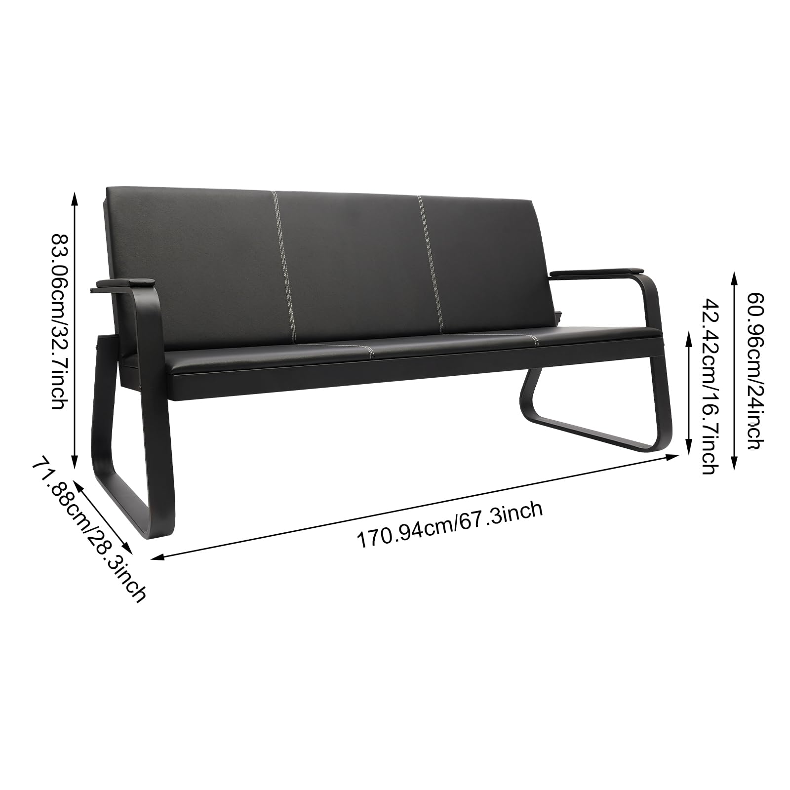 MIMODA Waiting Room Reception Bench, Lobby Reception Chairs with Armrest Office Guest Conference Chairs for Clinic Office Airport Barber Salon Bank, 3 Seat