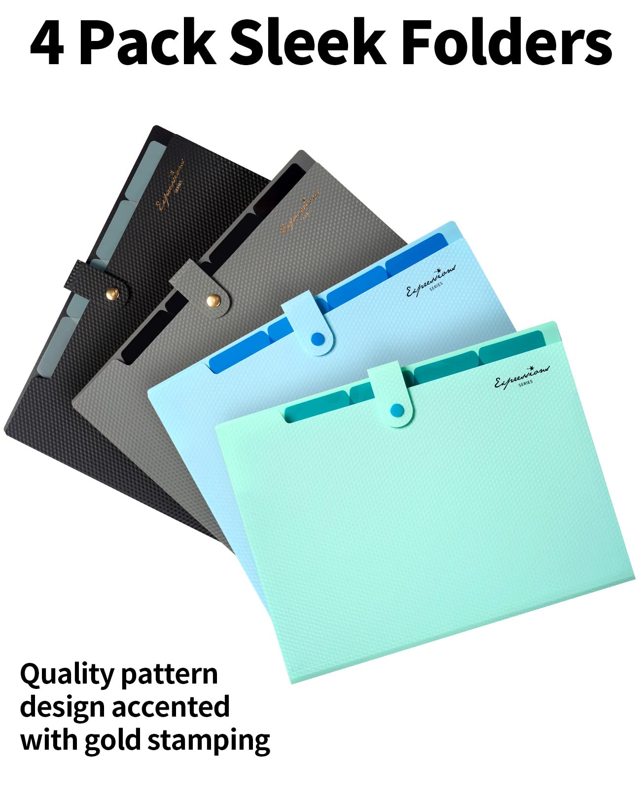 Sooez 4 Pack Expanding Filer Folders, 5 Pocket Accordion Folder, Accordion File Folder with Labels, Portable Folders for Documents, Premium Expandable Folder Organizer, Cute Folders for School Office