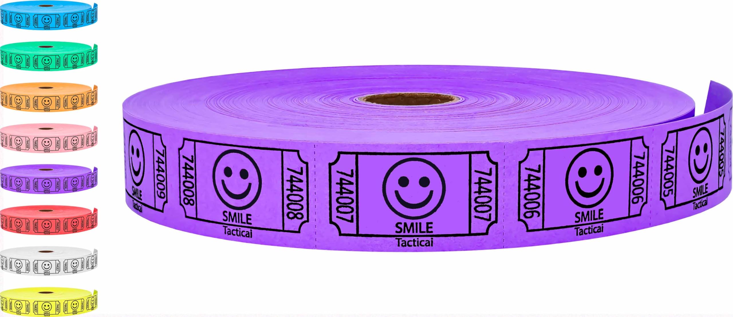 Tacticai 2000 Raffle Tickets, Smile, Purple (8 Color Selection), Single Roll, Ticket for Events, Entry, Class Reward, Fundraiser & Prizes