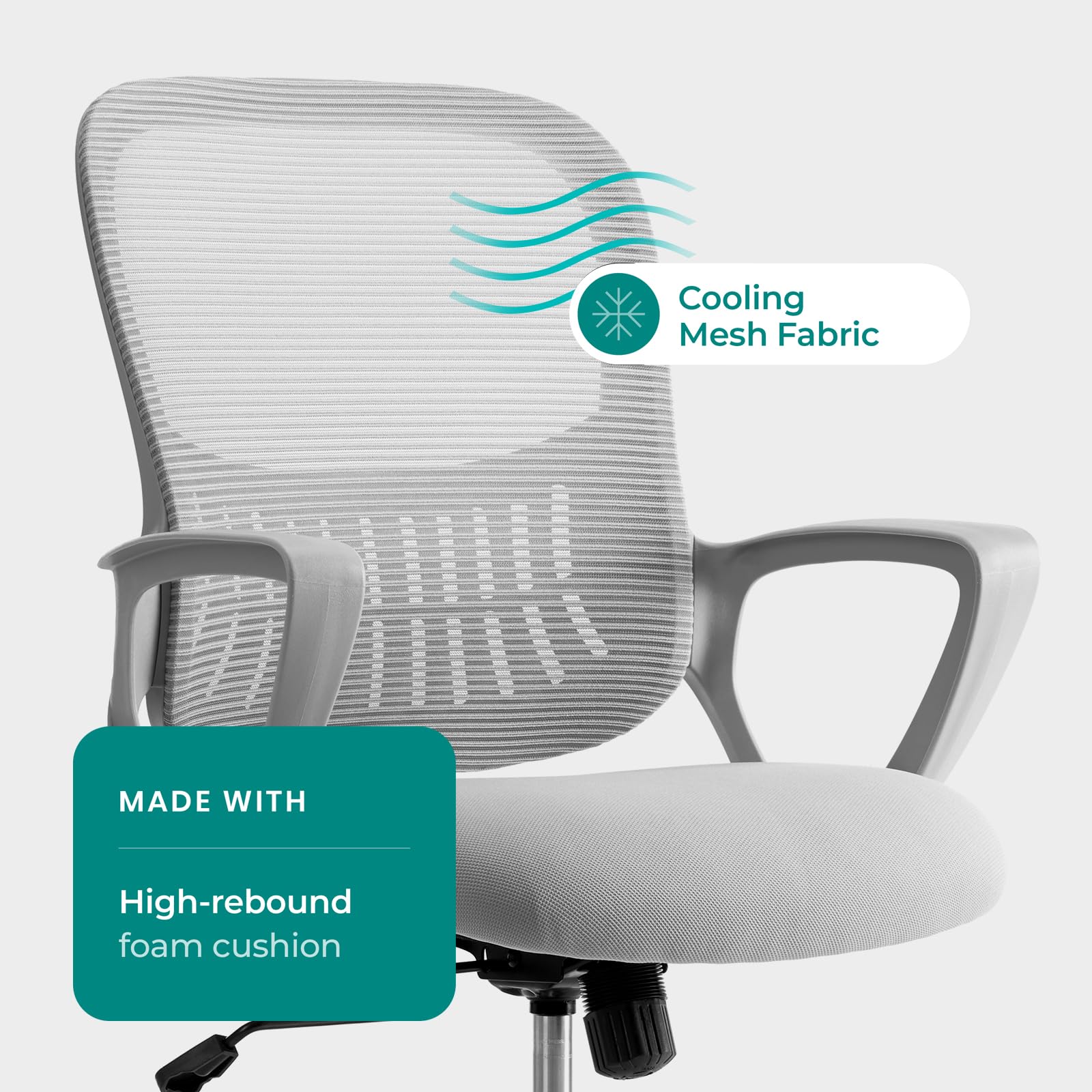 Ergonomic Office Chair, Home Desk Mesh Chair with Fixed Armrest, Executive Computer Chair with Soft Foam Seat Cushion and Lumbar Support