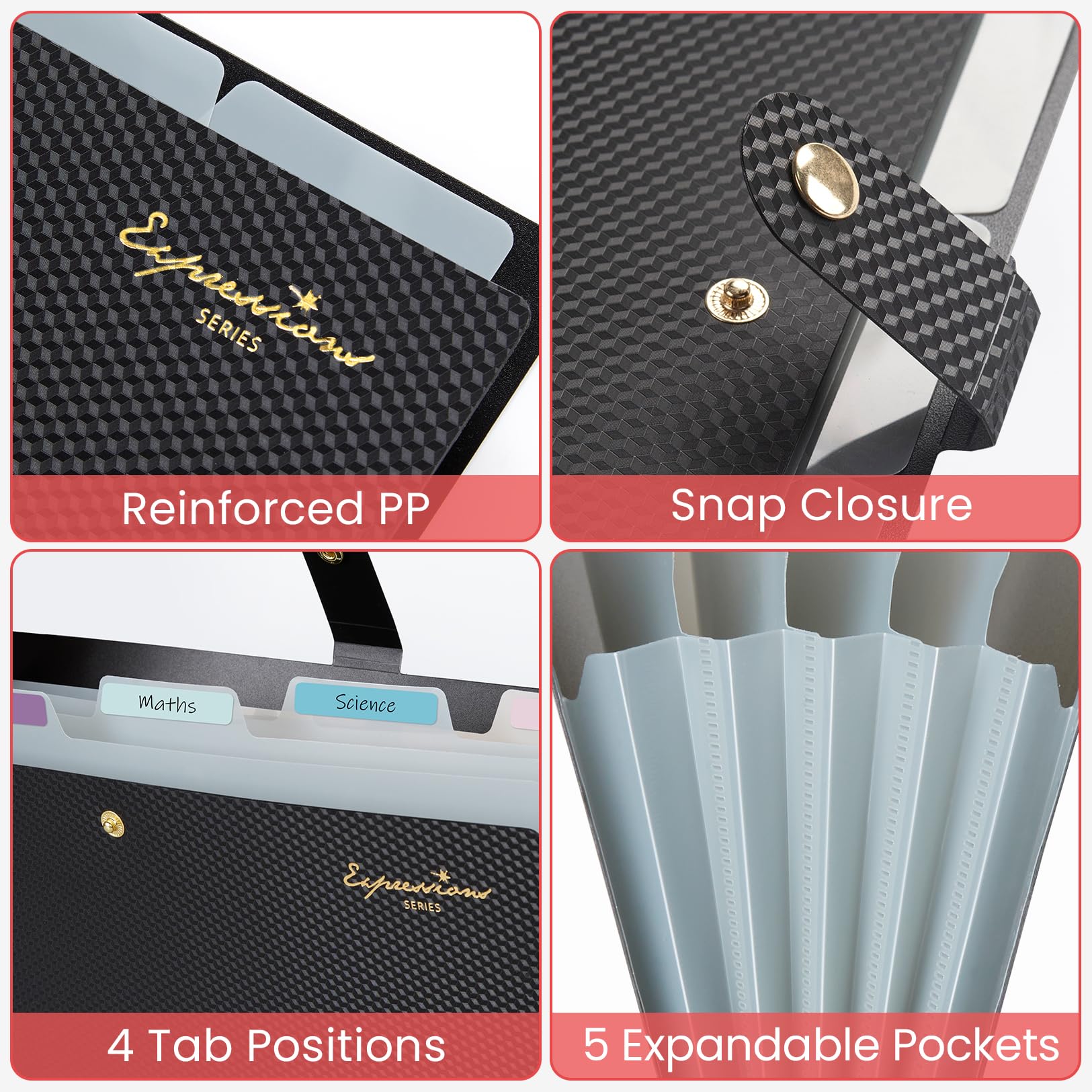 Sooez 4 Pack Expanding Filer Folders, 5 Pocket Accordion Folder, Accordion File Folder with Labels, Portable Folders for Documents, Premium Expandable Folder Organizer, Cute Folders for School Office