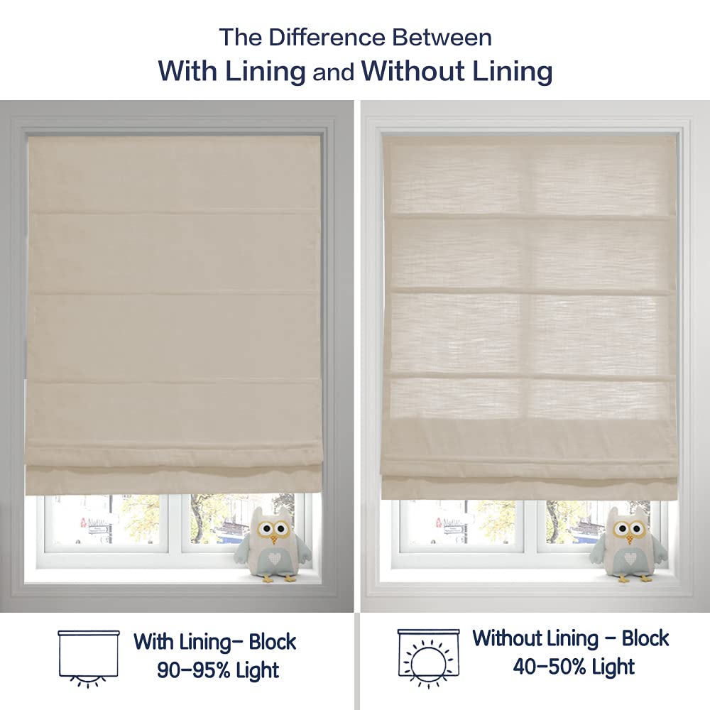 LANTIME Cordless Roman Shades Window Blinds, Elegant Made to Order Blackout Sand Beige Fabric Window Roman Shades for Windows, Doors