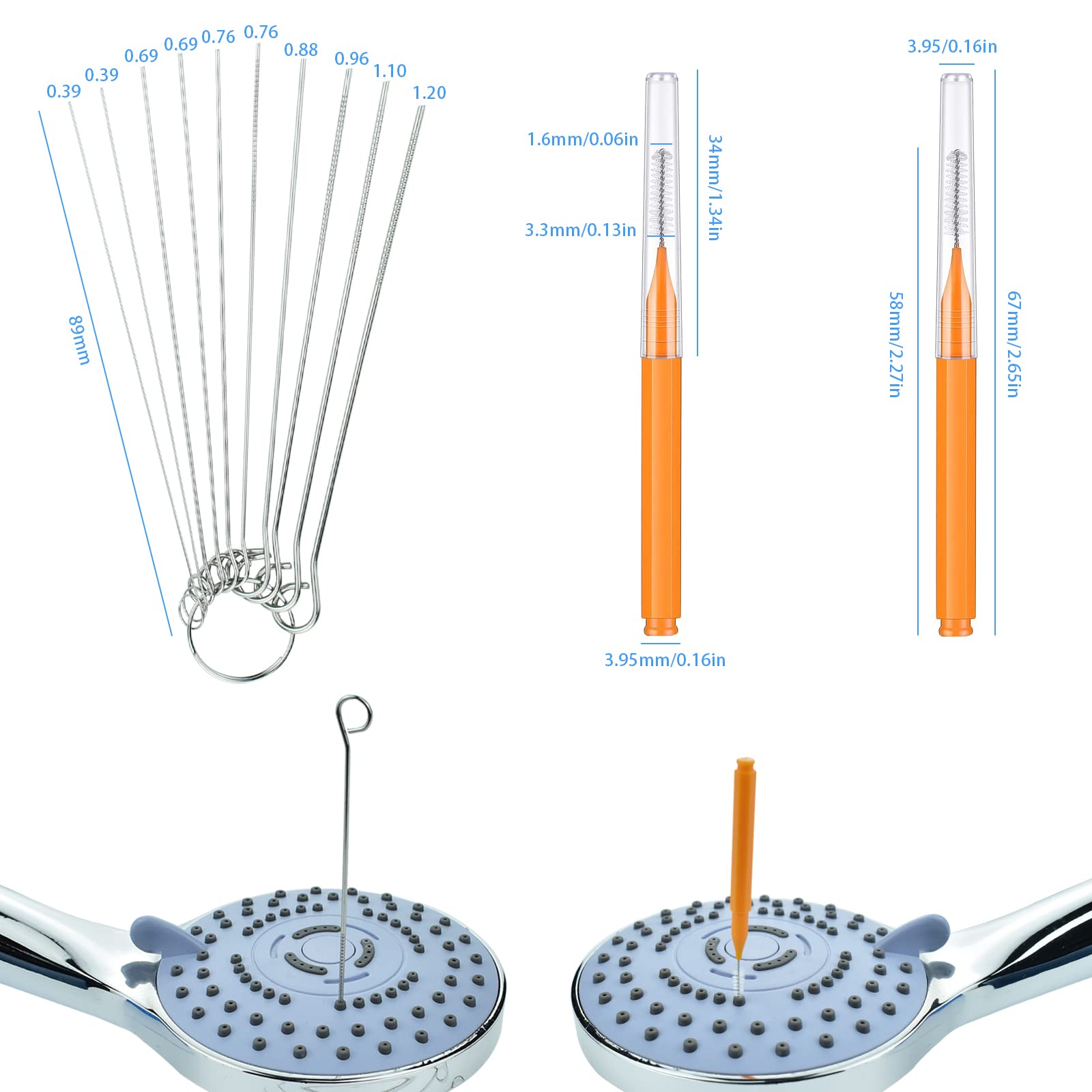 Shower Head Cleaner, Shower Head Cleaning Brushes Shower Nozzle Clog Removal Picks Shower Cleaner Brushes Tiny Cleaning Brush for Small Hole Slit Gap Nozzle Car Washer 3D Printer Tubes