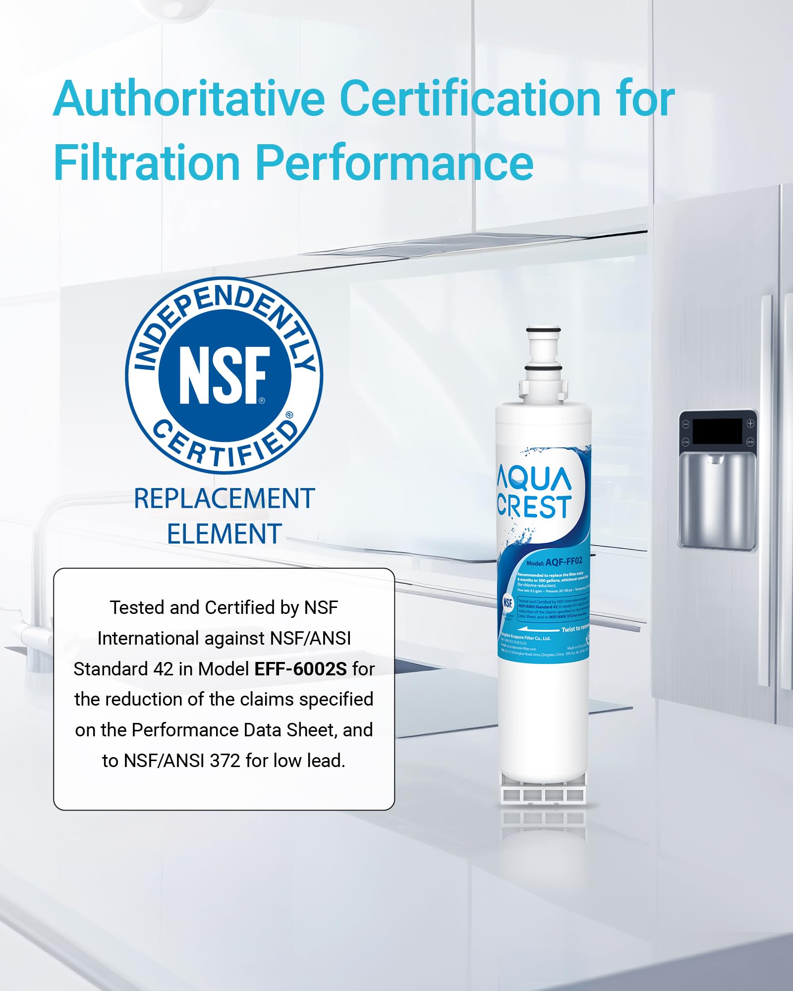 AQUA CREST 4396508 Refrigerator Water Filter, Replacement for Whirlpool® EDR5RXD1, 4396510, NLC240V, Filter 5, 46-9010 (Pack of 3)