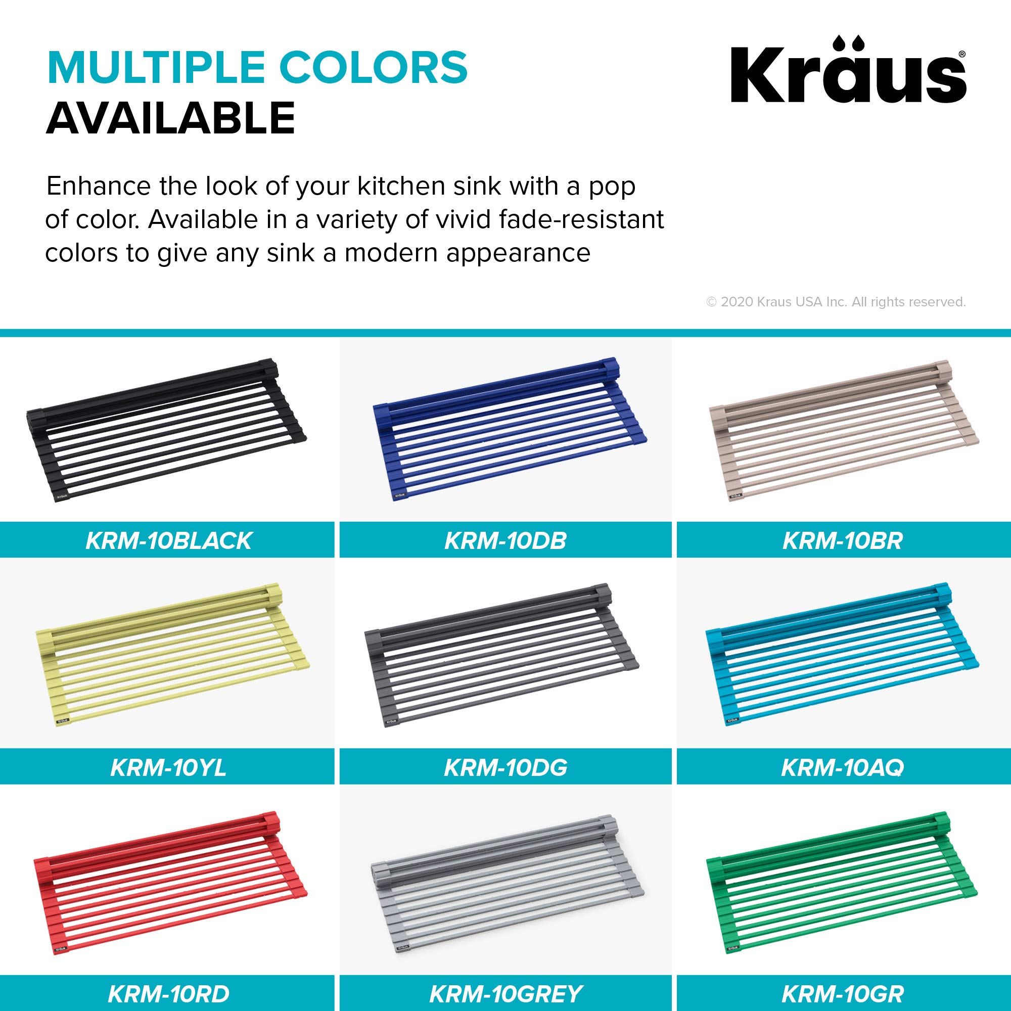 KRAUS Multipurpose Over-Sink Roll-Up Dish Drying Rack, Colander and Trivet in Black, KRM-10BLACK