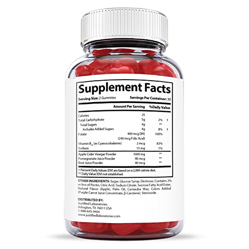 Justified Laboratories (3 Pack) Lifetime Keto ACV Boost Gummies 1000MG with Pomegranate Juice Beet Root B12 180 Gummys