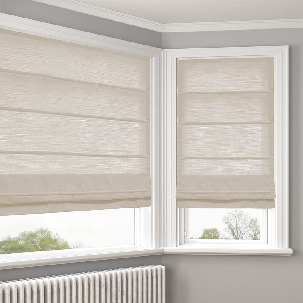 LANTIME Cordless Roman Shades Window Blinds, Elegant Made to Order Blackout Sand Beige Fabric Window Roman Shades for Windows, Doors