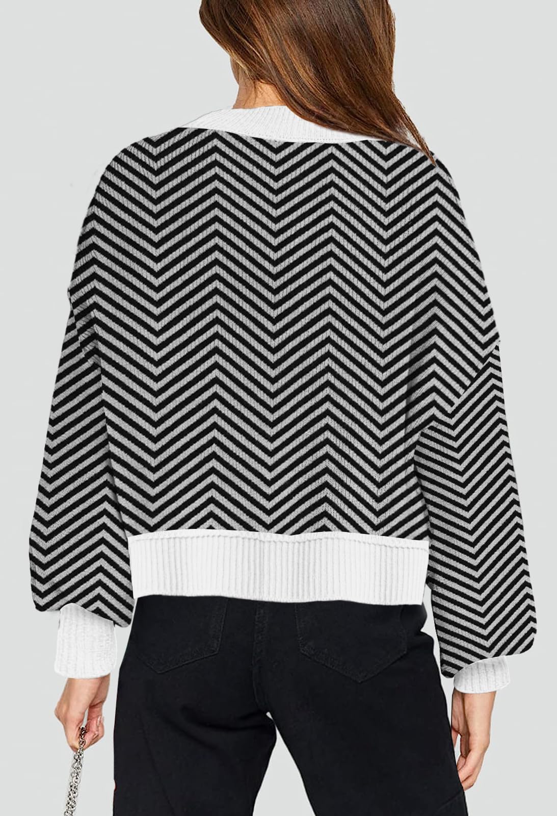 Women's 2024 Fall Sweaters Trendy Long Sleeve Knitted Tops Side Slit Crew Neck Oversized Cropped Sweaters Pullover Jumper(L.Line Black)