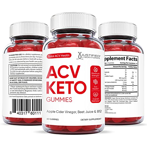 Justified Laboratories (2 Pack) Total ACV Heath Keto Gummies 1000MG with Pomegranate Juice Beet Root B12 120 Ketos Gummys