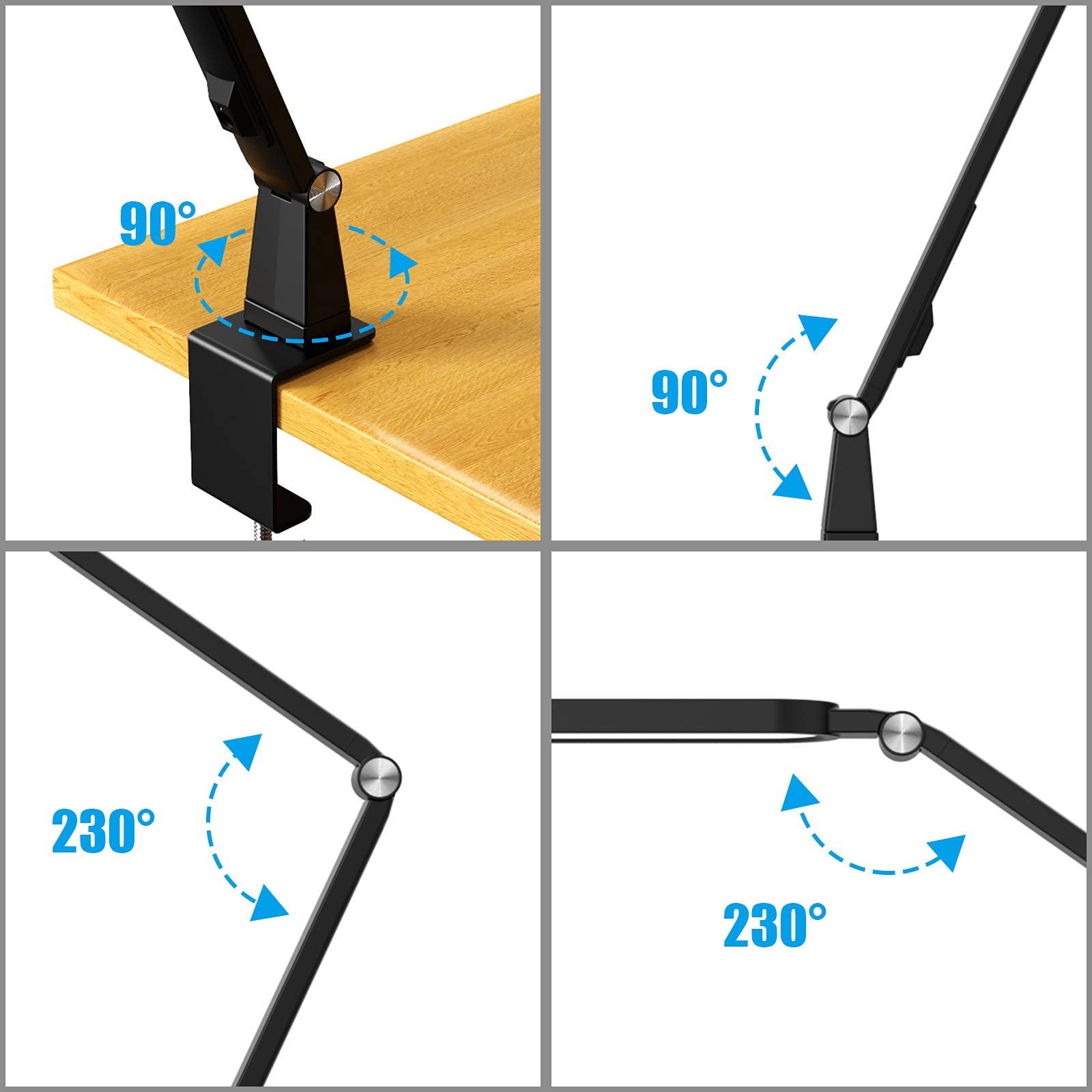 LED Desk Lamp,JKSWT Eye-Caring Adjustable Swing Arm Desk Light with Clamp,72 Led,5 Color Modes,5 Brightness Levels Table Lamp, Office Lamp with Memory Function and Touch Control,Black
