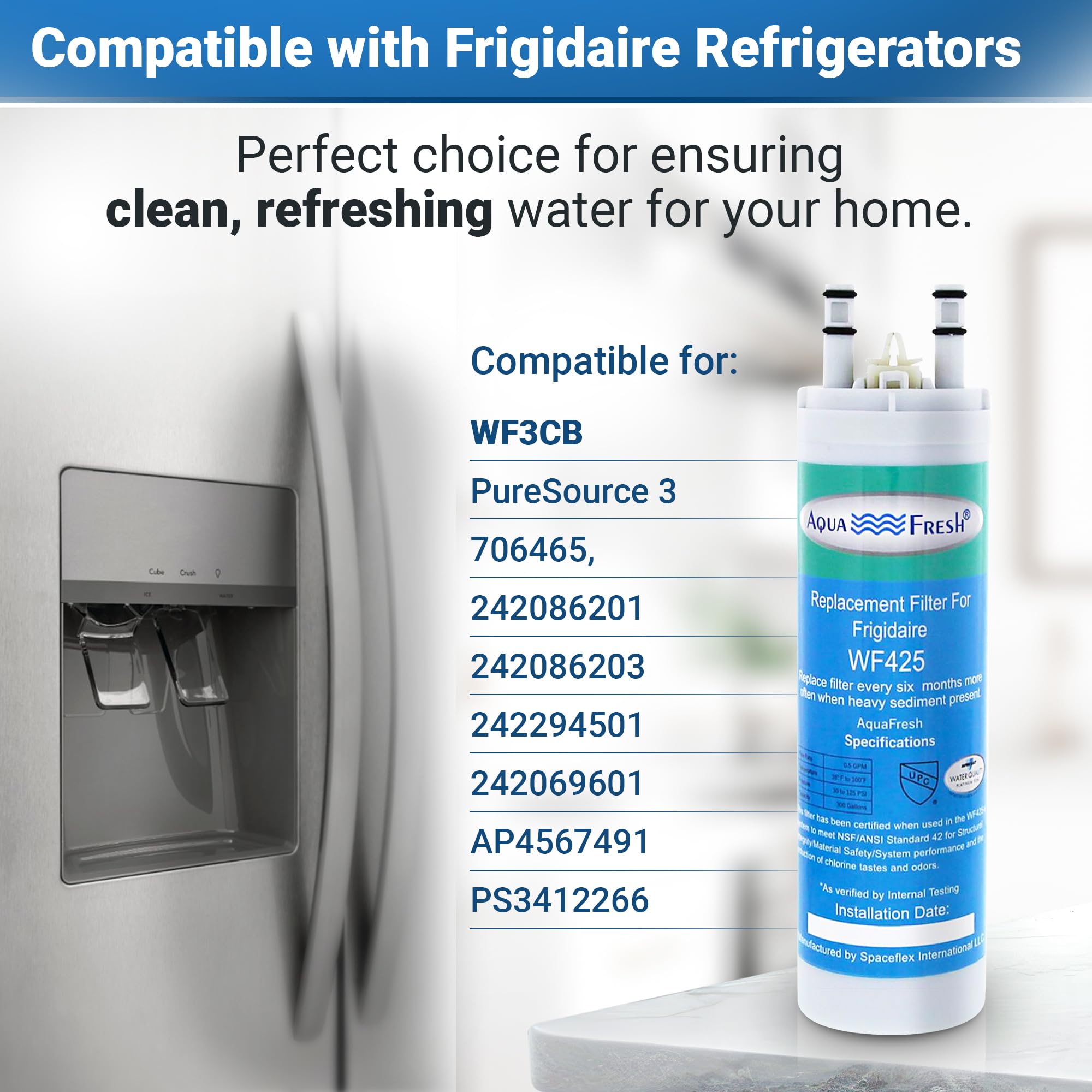 Aqua Fresh Replacement for WF3CB, PureSource 3, 706465, 242086201, 242086203, 242294501, 242069601, AP4567491, PS3412266, WF425 Refrigerator Water Filter (3-Pack)