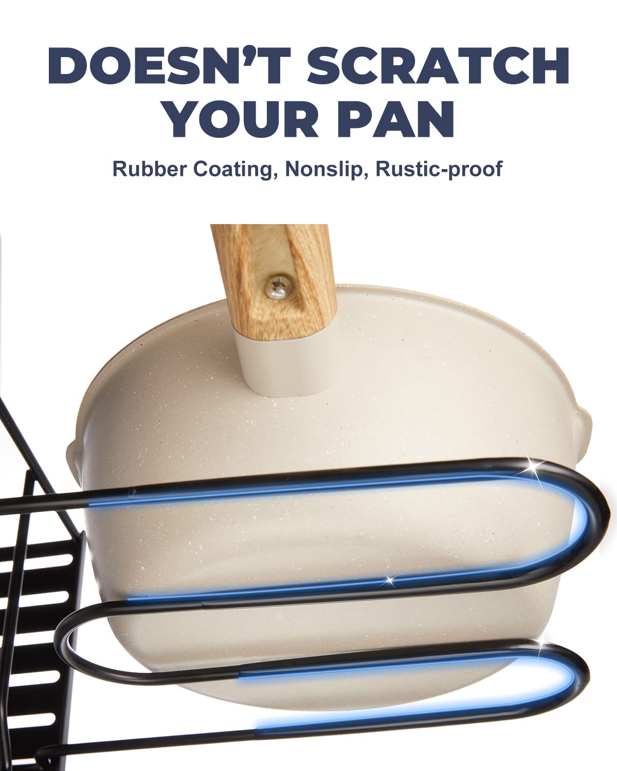 BRONYPRO Adjustable Pots and Pans Organizer for Kitchen Cabinet, Rustproof Storage Organizer Rack for Heavy Pots Pans with 8 Slots, for Skillets, Frying Pan, Pot Lids, Kitchen Must Have (Black)