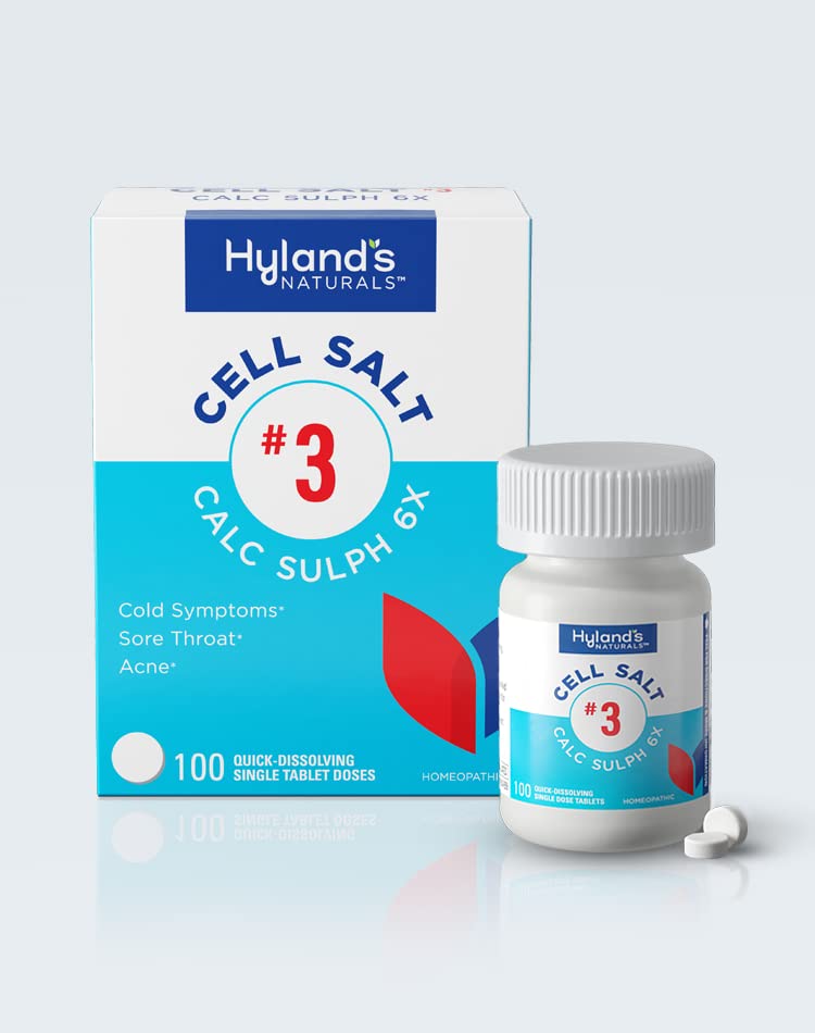 Hyland's Cold Relief, Naturals Cell Salts #3 Calcarea Sulphurica 6X Tablets, Natural Homeopathic Relief of Colds, Sore Throat, Acne, 100 Count