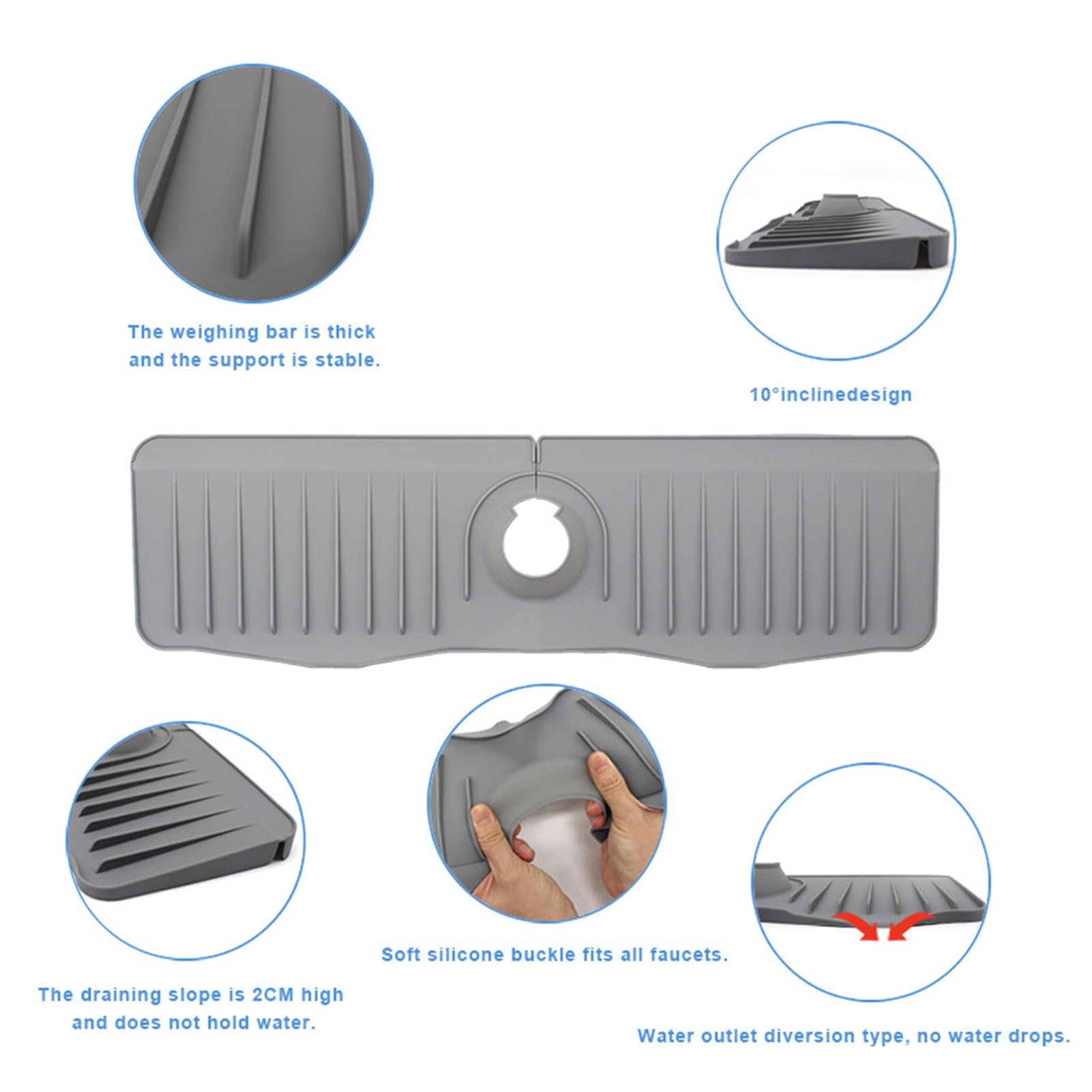 Sinknap Fit Sink Splash Guard Fade-resistant Faucet Drain Pad Kitchen Sink Splash Guard Durable Silicone Faucet Drain Pad for Clean Organized Kitchen Grey S