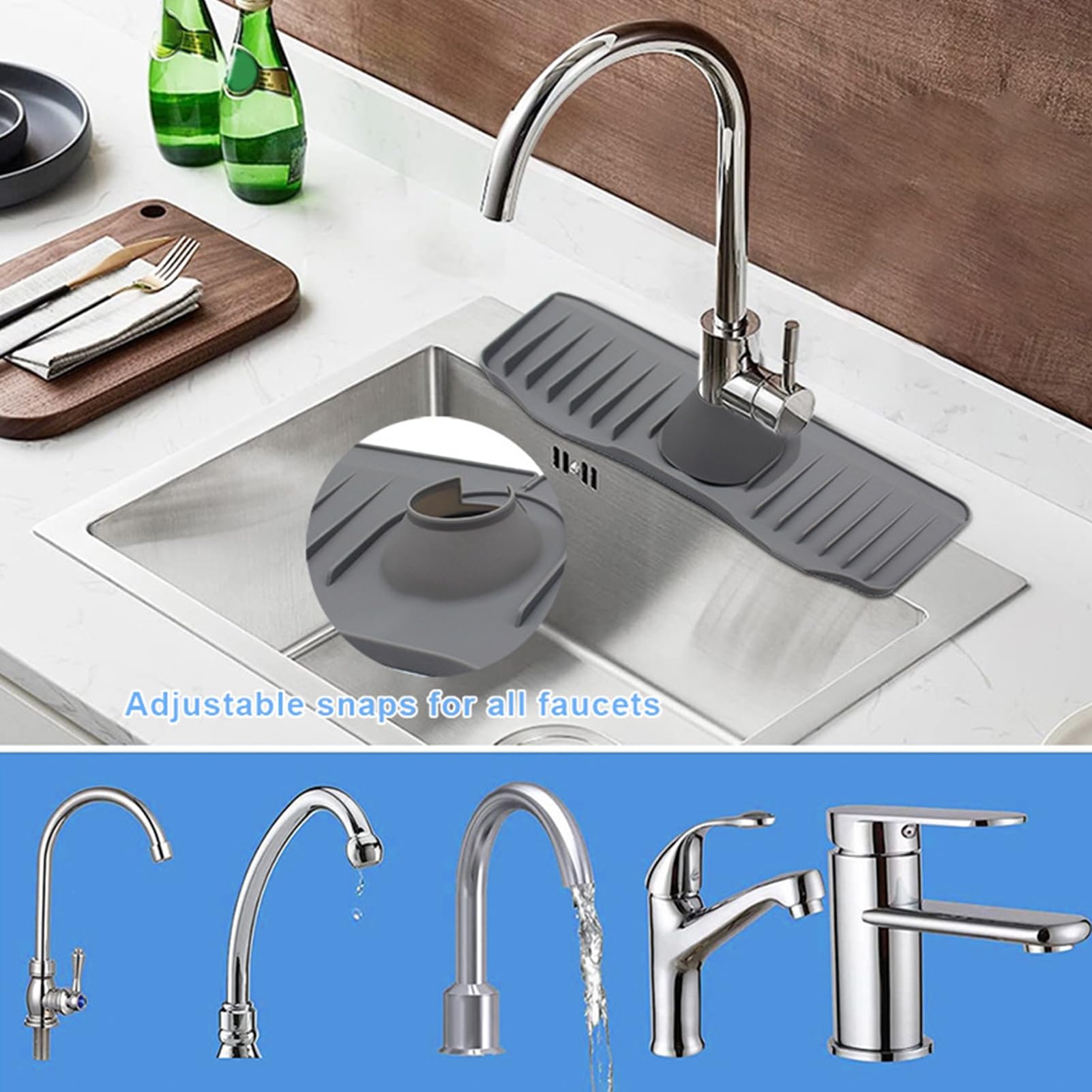 Sinknap Fit Sink Splash Guard Fade-resistant Faucet Drain Pad Kitchen Sink Splash Guard Durable Silicone Faucet Drain Pad for Clean Organized Kitchen Grey S